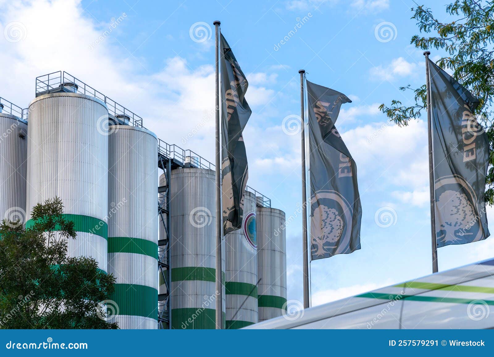 The Building of the Eichbaum Brewery with Silos and Flags Editorial ...