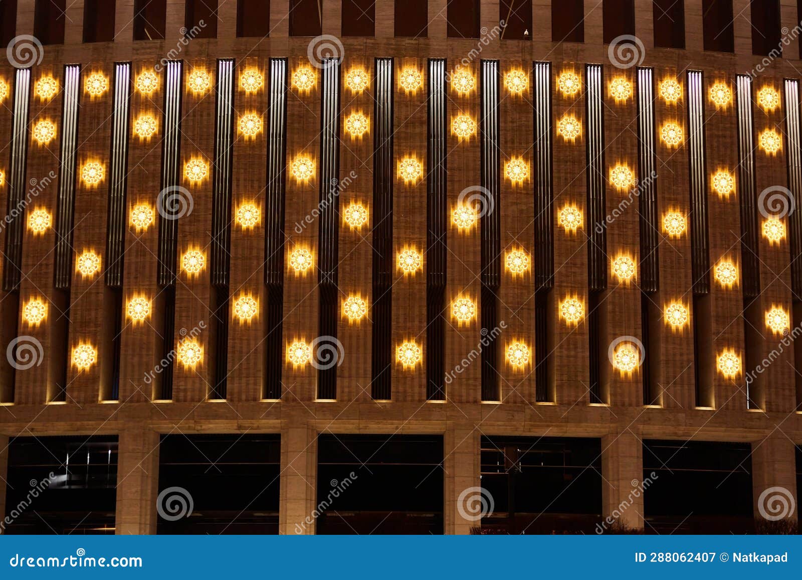 A Building Element at Night with Glowing Elements. Stock Image - Image ...