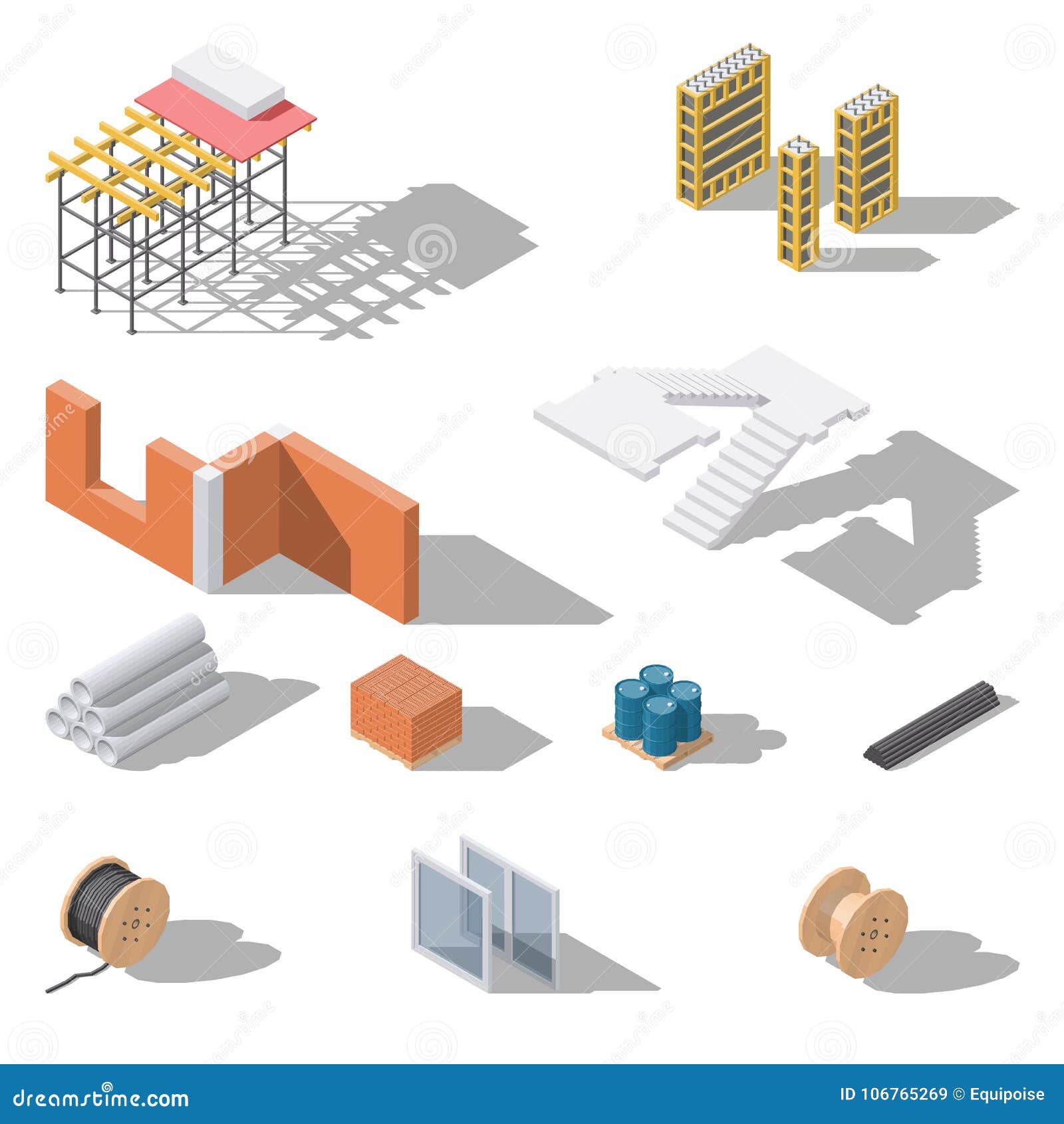 Building Elements Isometric Icon Set Stock Vector - Illustration of ...