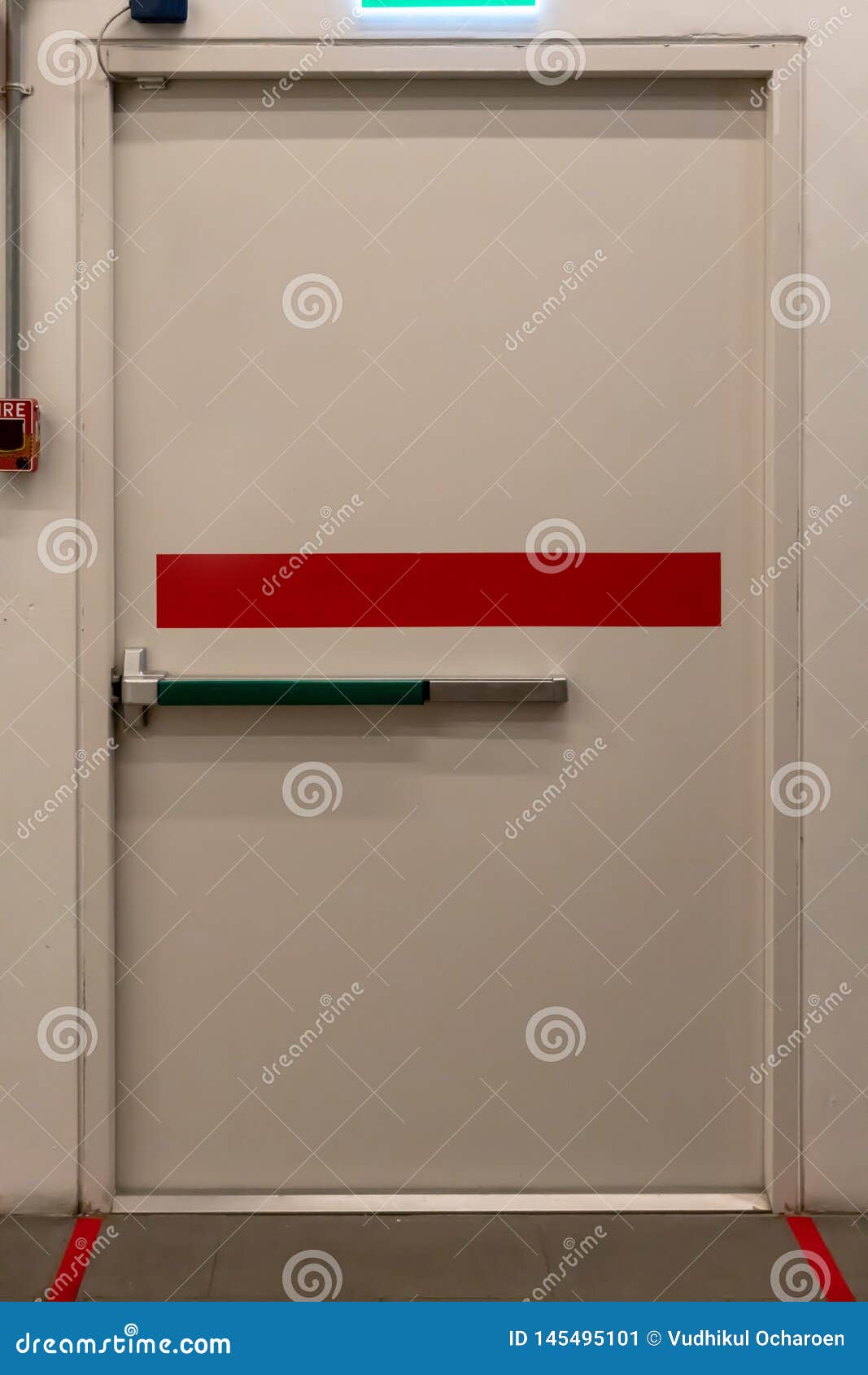 Building Emergency Exit Door With Exit Sign And Fire Extinguisher Stock ...