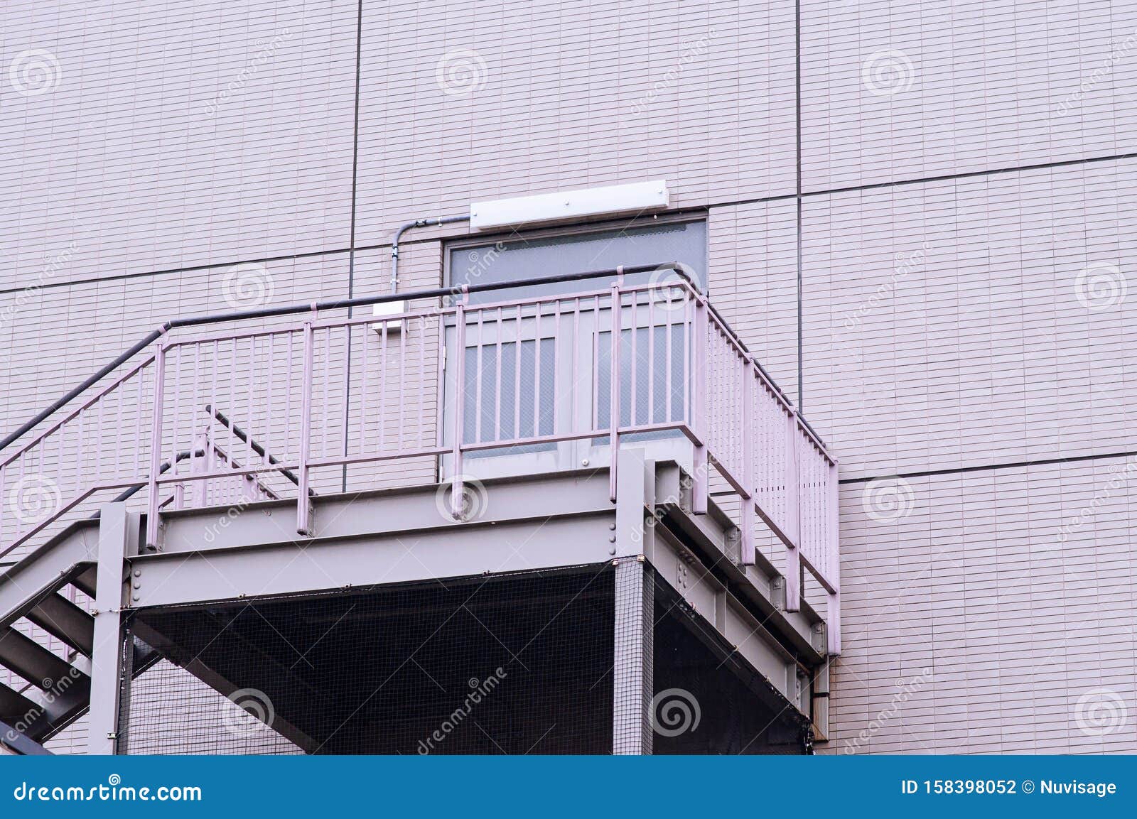 Building Emergency Exit with Metal Iron Stairway View from Lower Angle ...