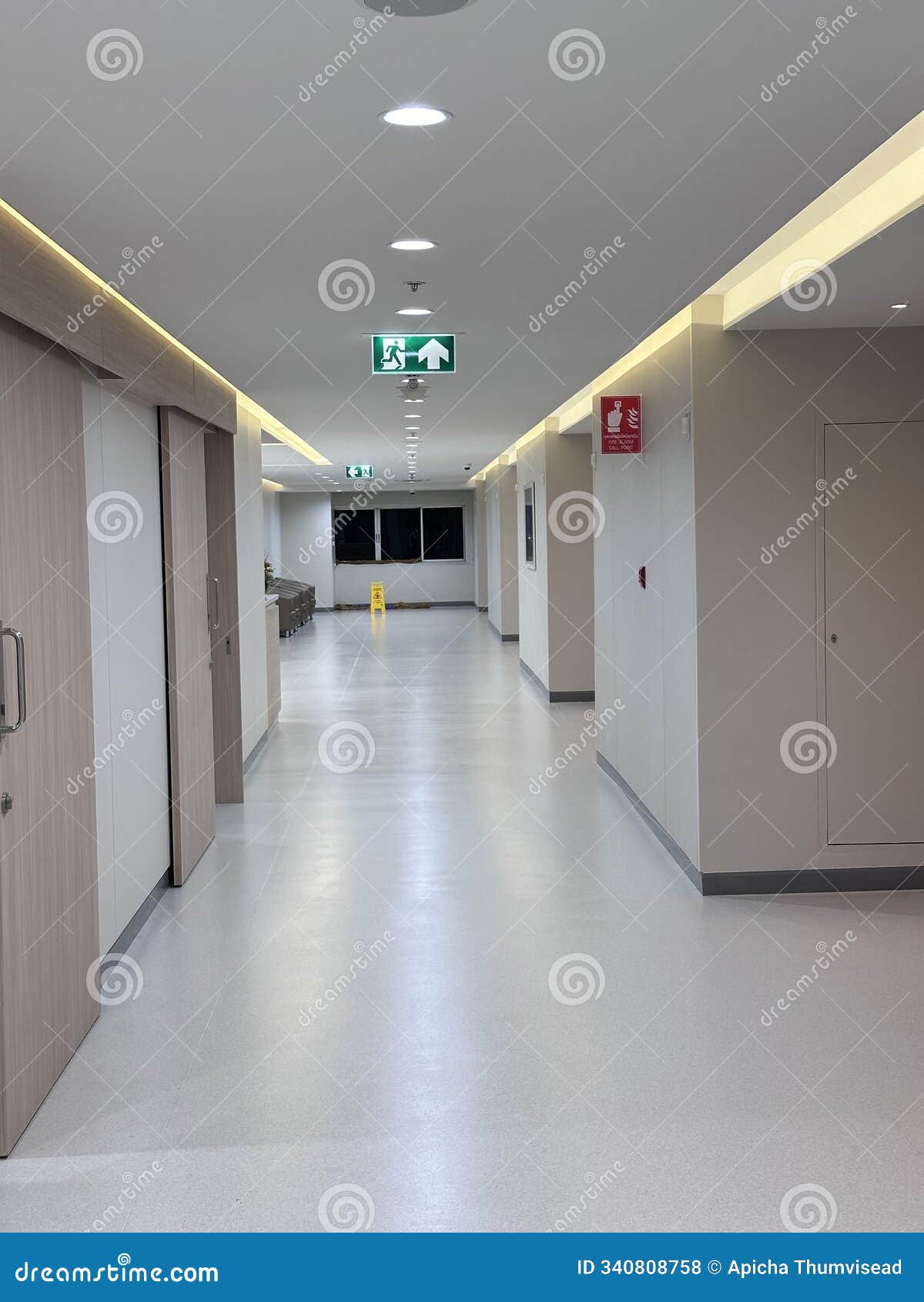 Building Emergency Exit with Exit Sign and Fire Extinguisher Stock ...