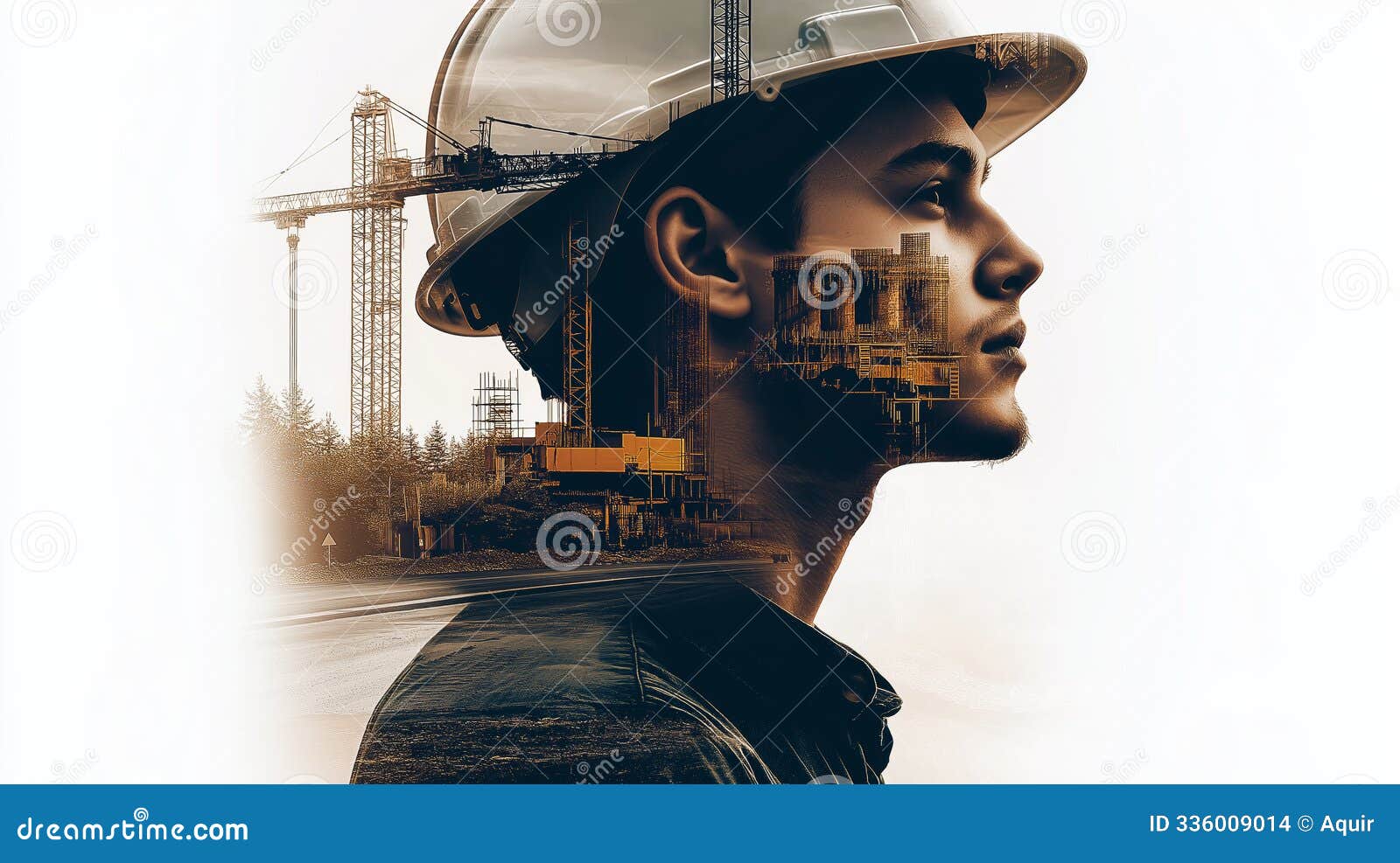 Construction Worker Double Exposure. Building Engineer or Architect ...