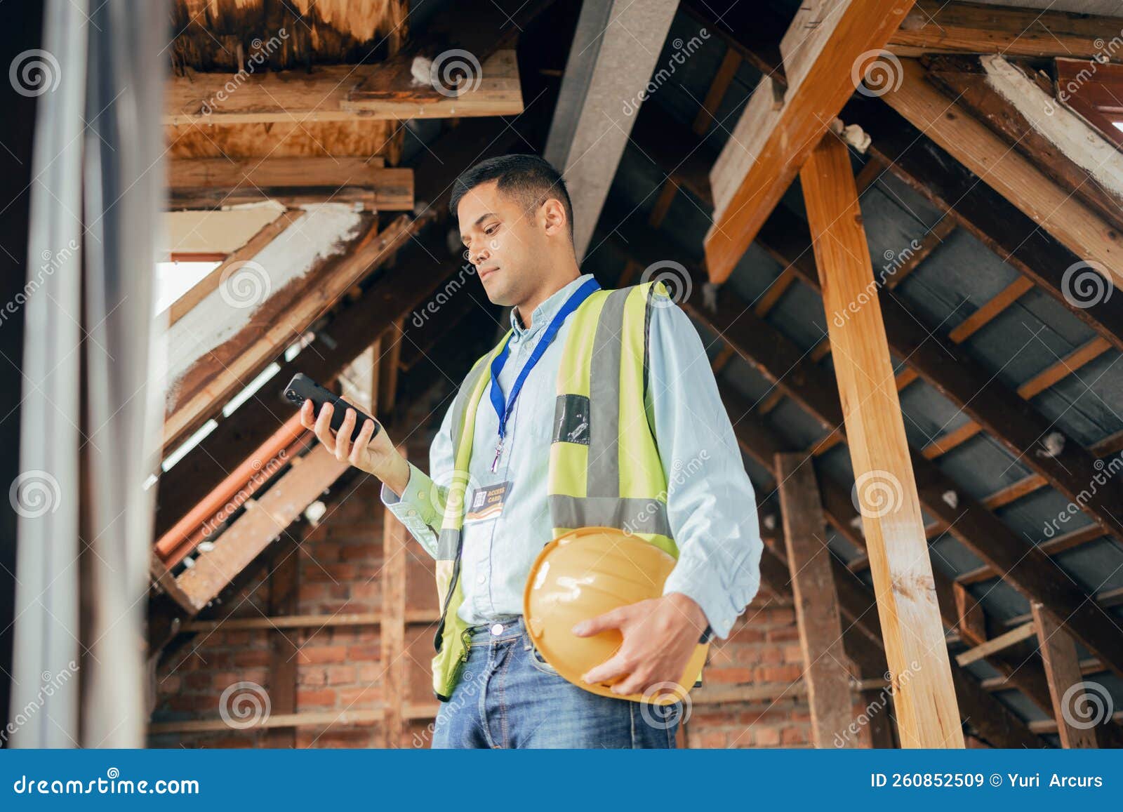 Building, Engineering and Construction Worker with Phone in Hand ...