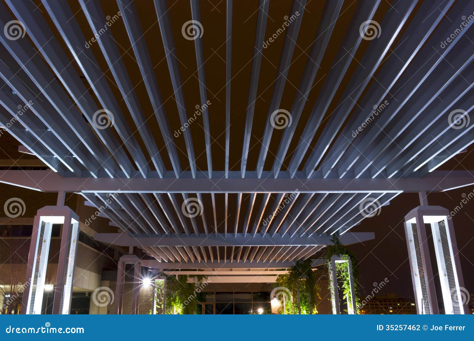 Building Entrance and Structure at Night Stock Photo - Image of ...
