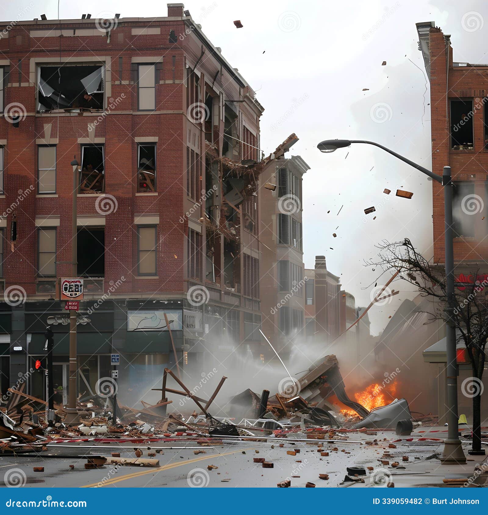 Building Exploding with Smoke and Debris Flying through Air Stock ...