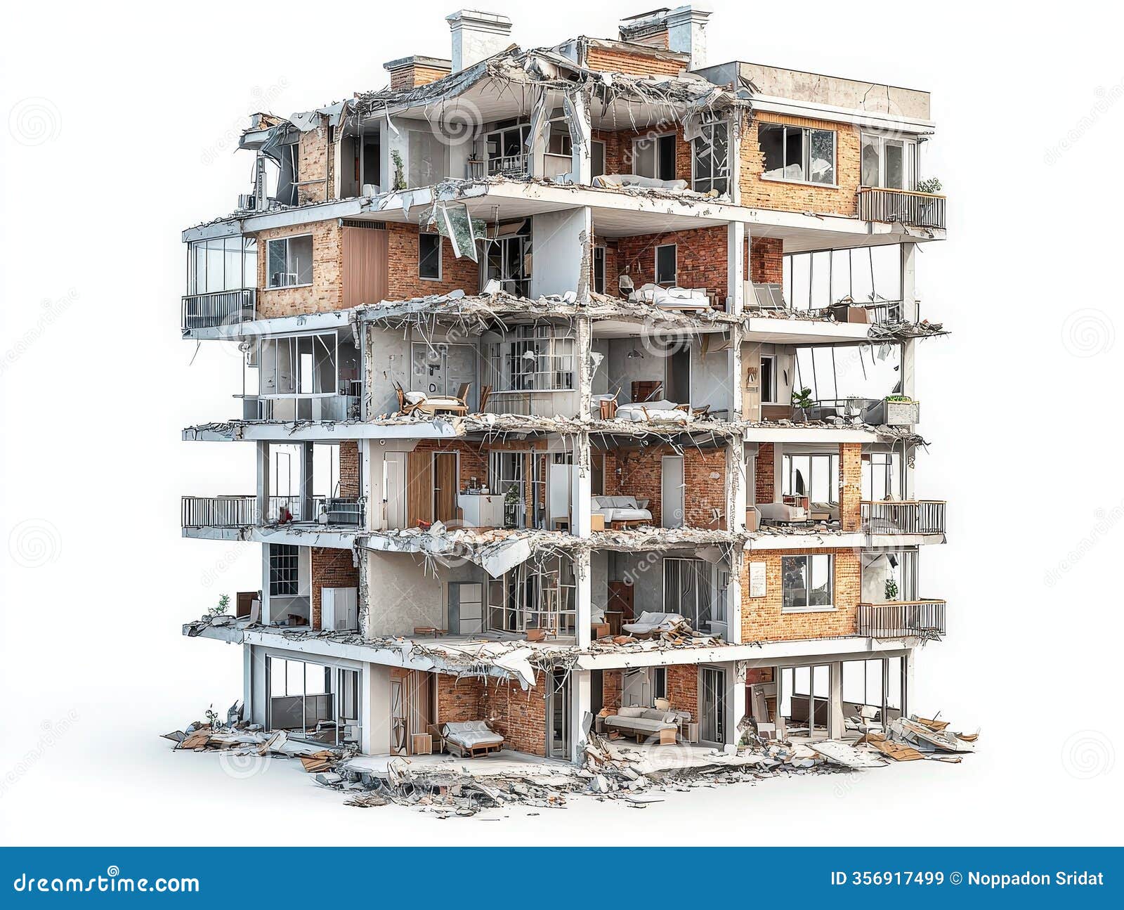 Building with Extensive Rubble and Debris Scattered on the Ground after ...