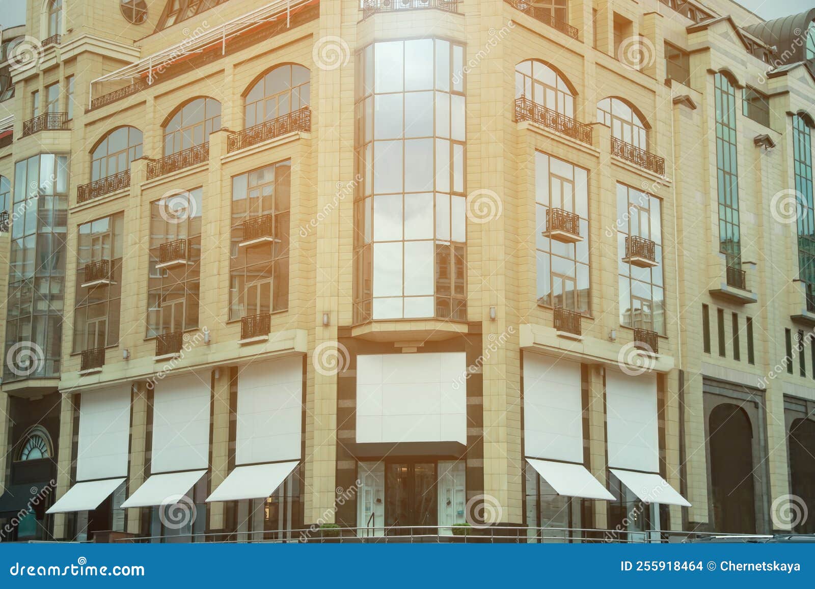 Building Exterior with Blank Advertising Boards. Mockup for Design ...