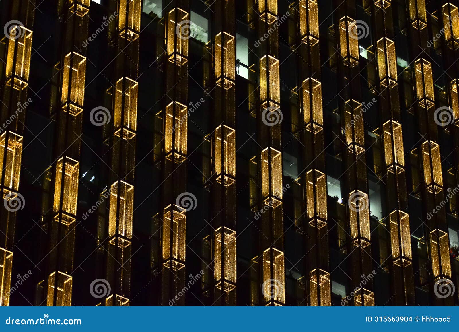 Building Exterior at Night. Glowing Light in the Border of Building ...