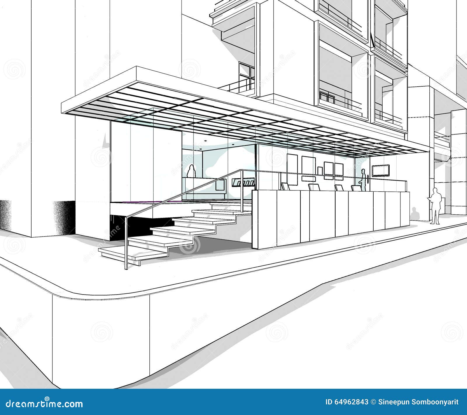 Building Exterior Perspective Stock Illustration - Illustration of ...