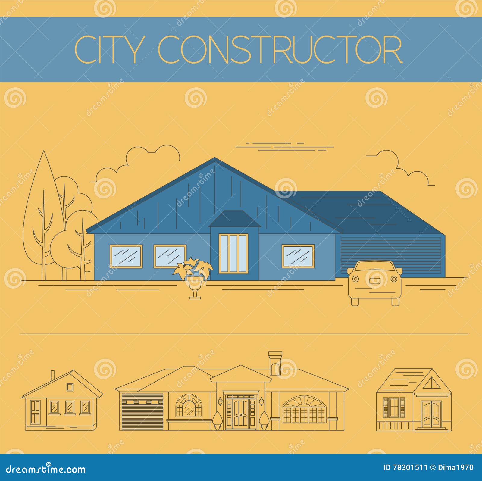 Building Exteriors Graphic Template. Outline and Color Version S Stock ...