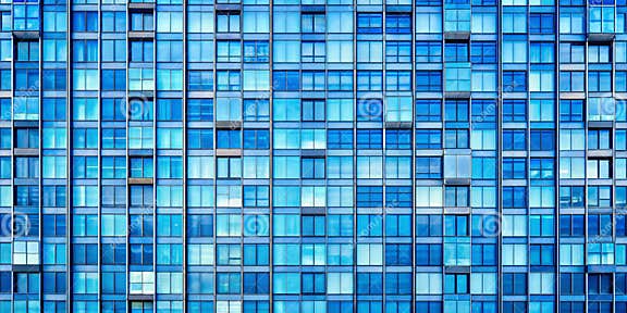 The Building Facade is Covered in Blue Glass Windows Creating an ...