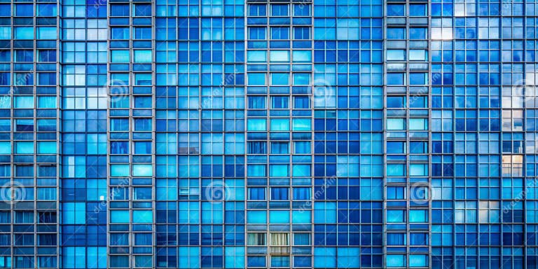 The Building Facade is Covered in Blue Glass Windows Creating an ...