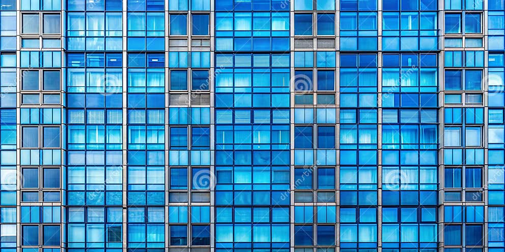 The Building Facade is Covered in Blue Glass Windows Creating an ...