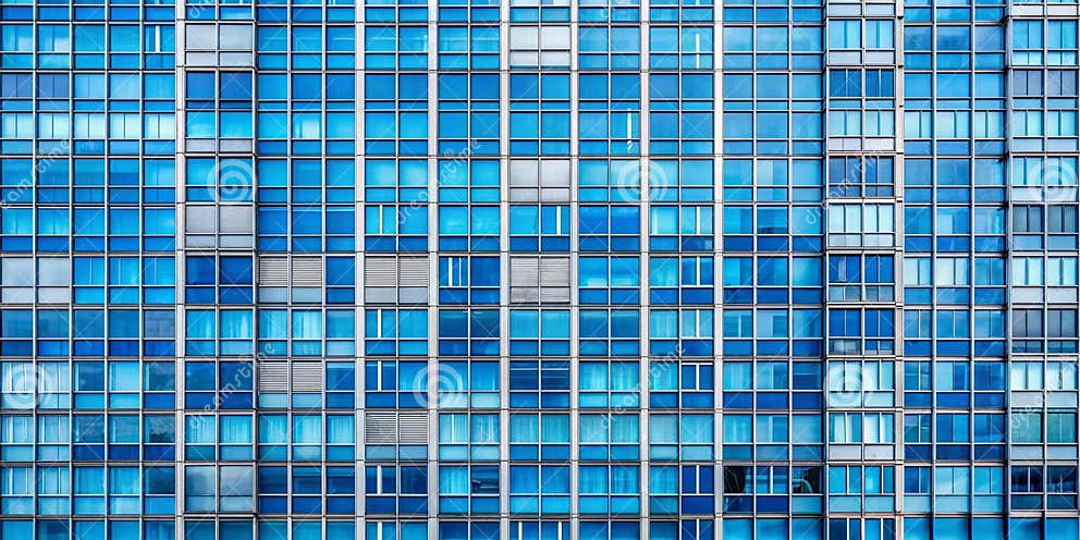 The Building Facade is Covered in Blue Glass Windows Creating an ...