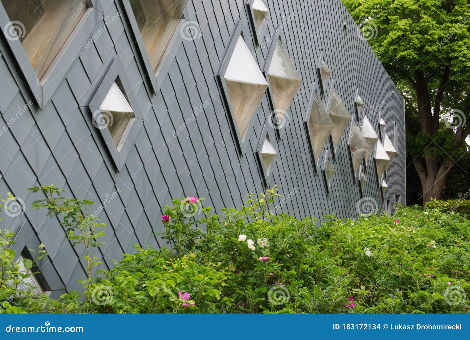 Building Facade with Diamond-shaped Windows. Stock Photo - Image of ...