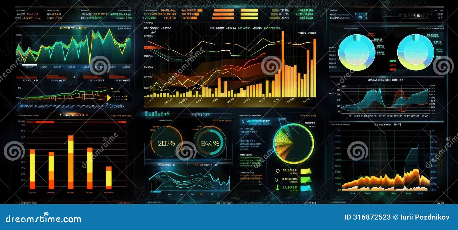Building Facade with Electric Blue Circle Graphs on Display Device in ...