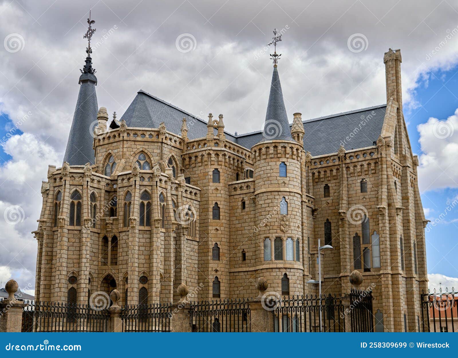 Building Facade of Episcopal Palace of Astorga Under Blue Bright Sky in ...