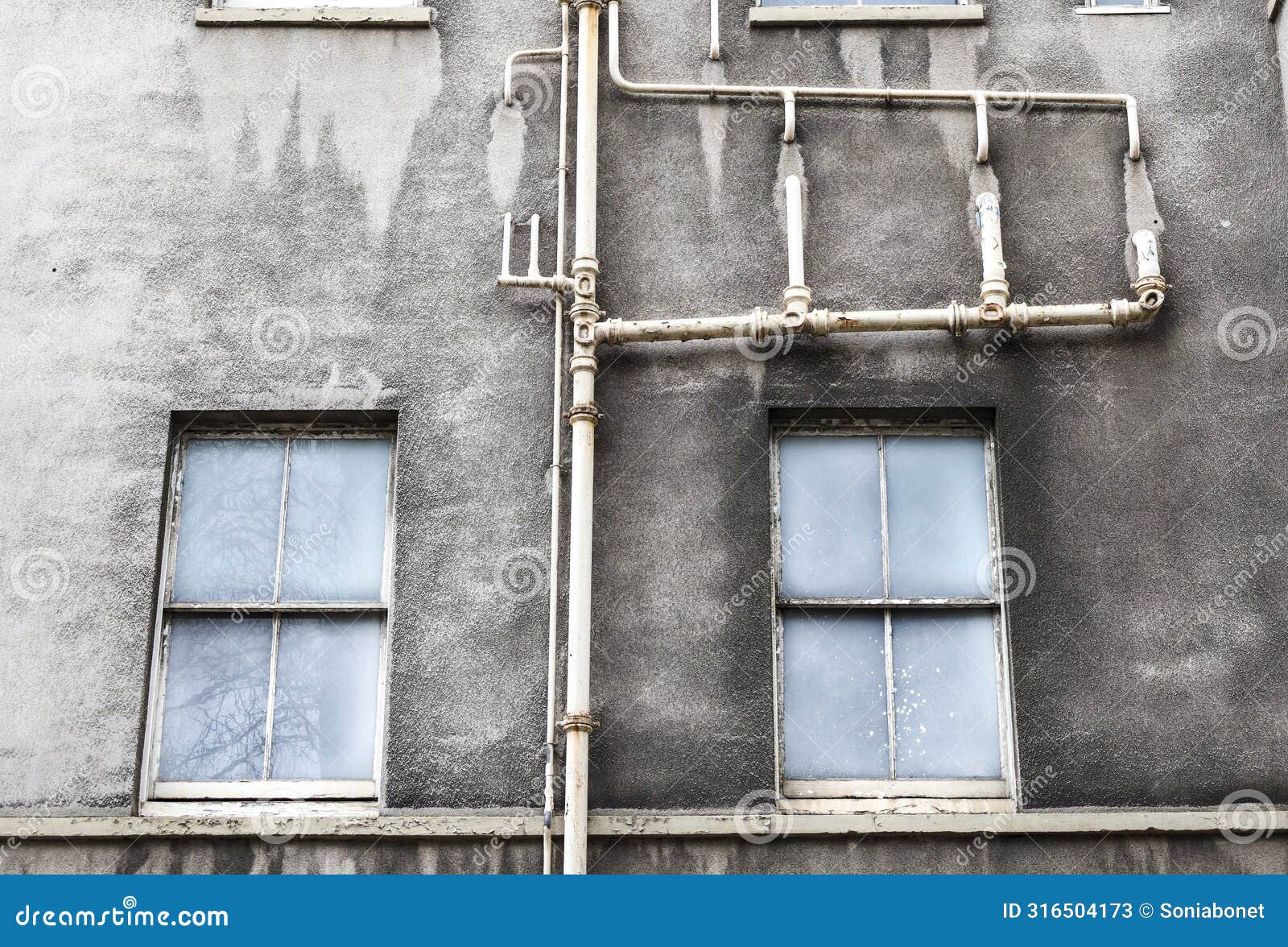 Building Facade with External Pipes Stock Image - Image of drainpipe ...