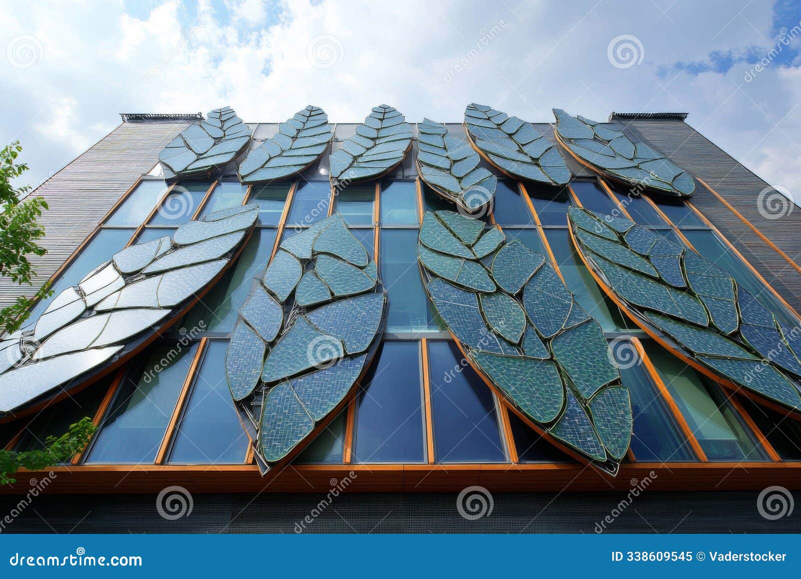 Building Facade with Leaf-Shaped Solar Panels Stock Illustration ...