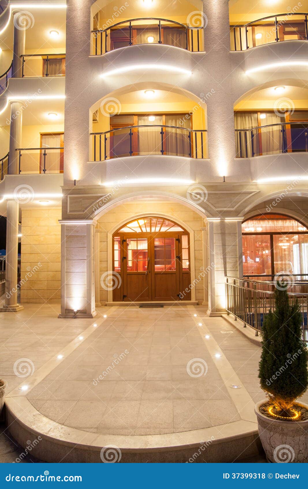 Building facade at night stock photo. Image of evening - 37399318