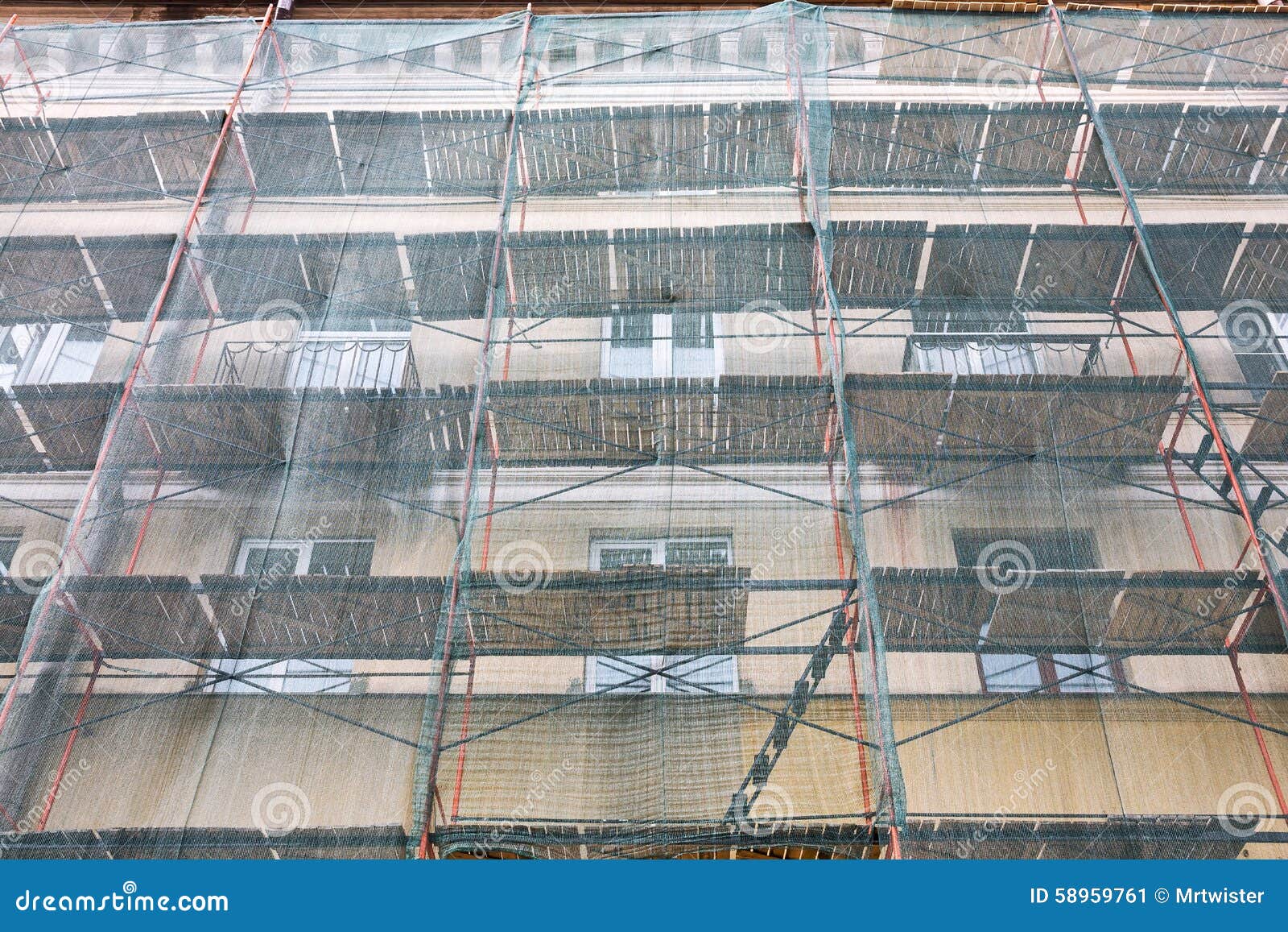 Building Facade Renovation with Green Protective Net Stock Image ...