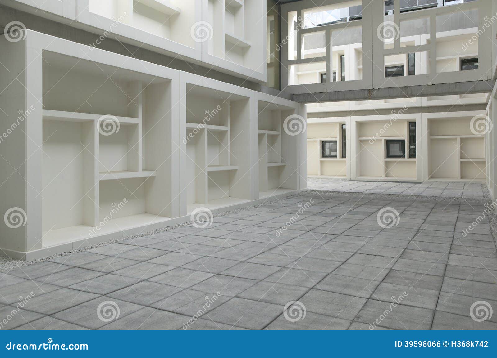 Building Facade with Square Structures. Patio. Interior. Stock Photo ...