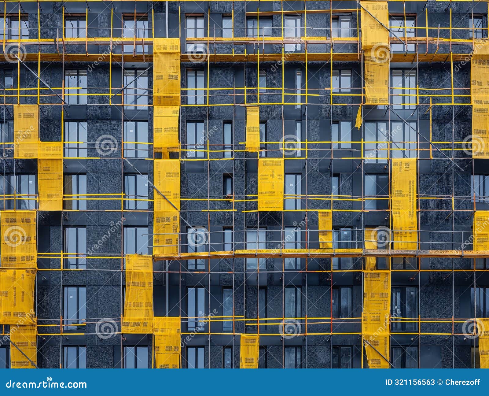 Building Facade with Yellow Scaffolding Stock Image - Image of ...