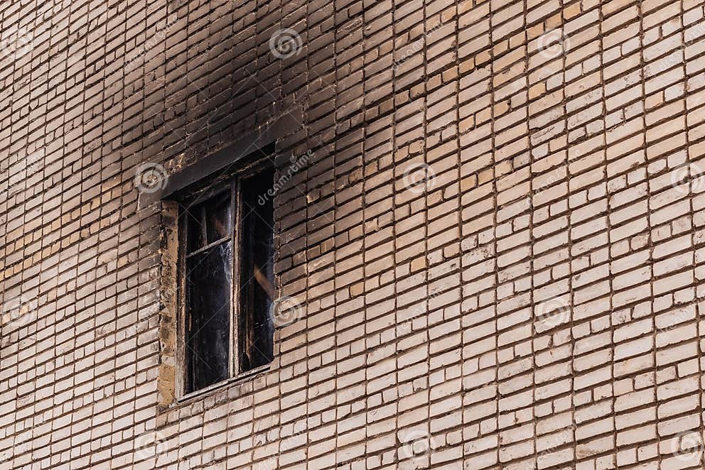 The Building after the Fire. Burned-out Window. Disaster. Soot on the ...