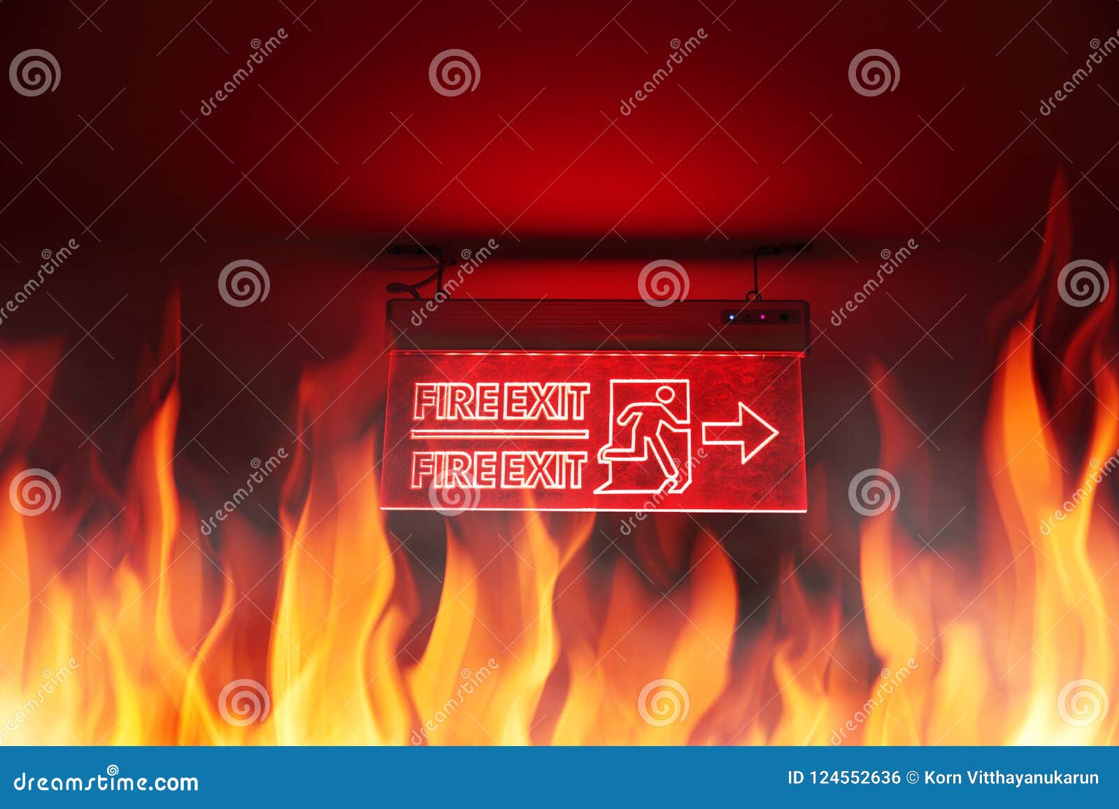 Sign : Emergency Exit Sign At Path Way Indoor Building Public Facility ...