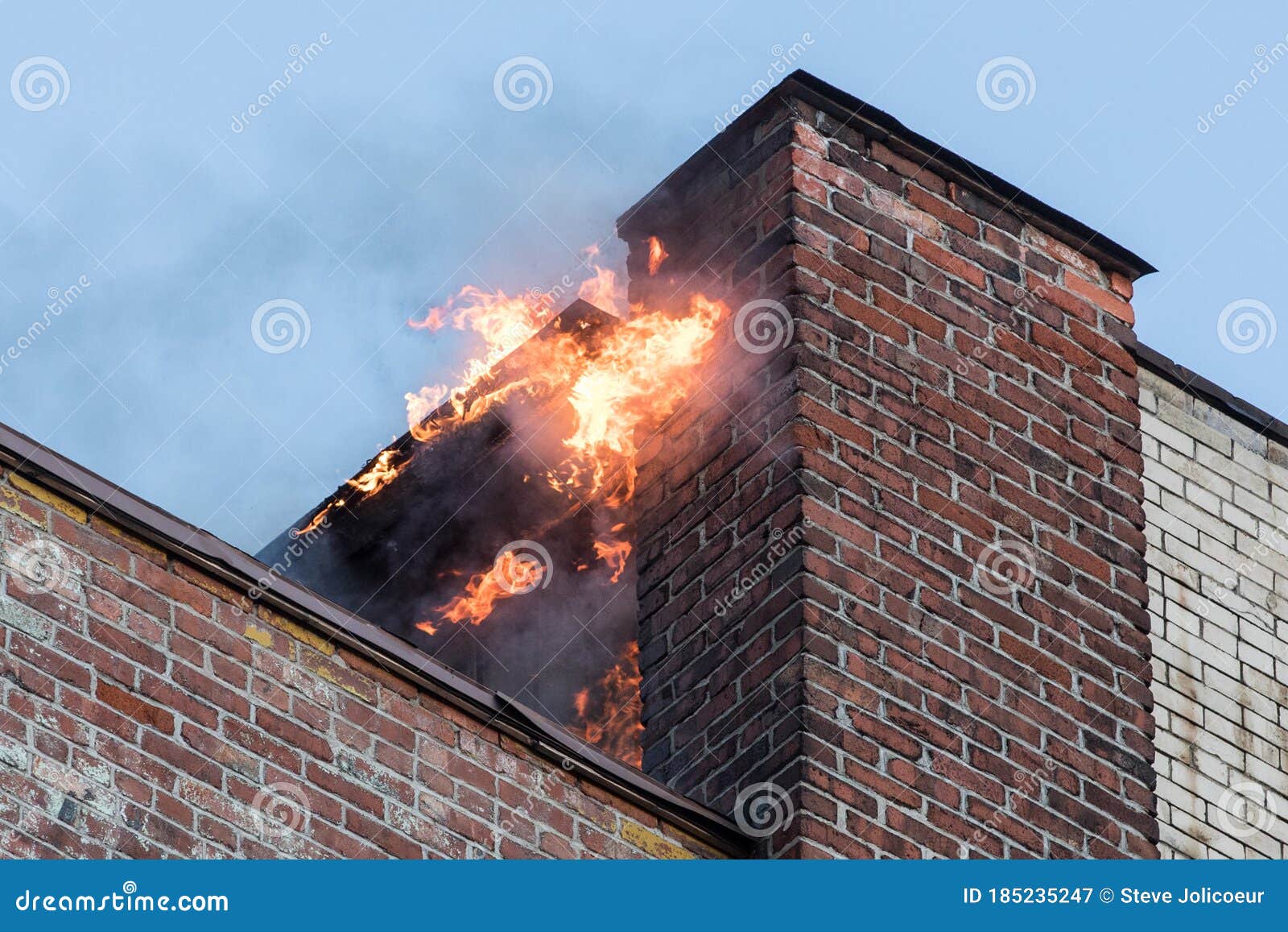 Building on Fire with Flame Around Chimney. Stock Image - Image of ...