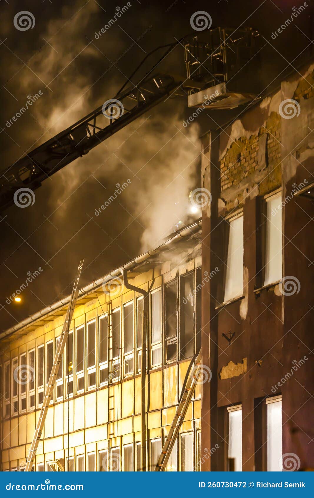 A Building after the Fire at Night Stock Photo - Image of structure ...