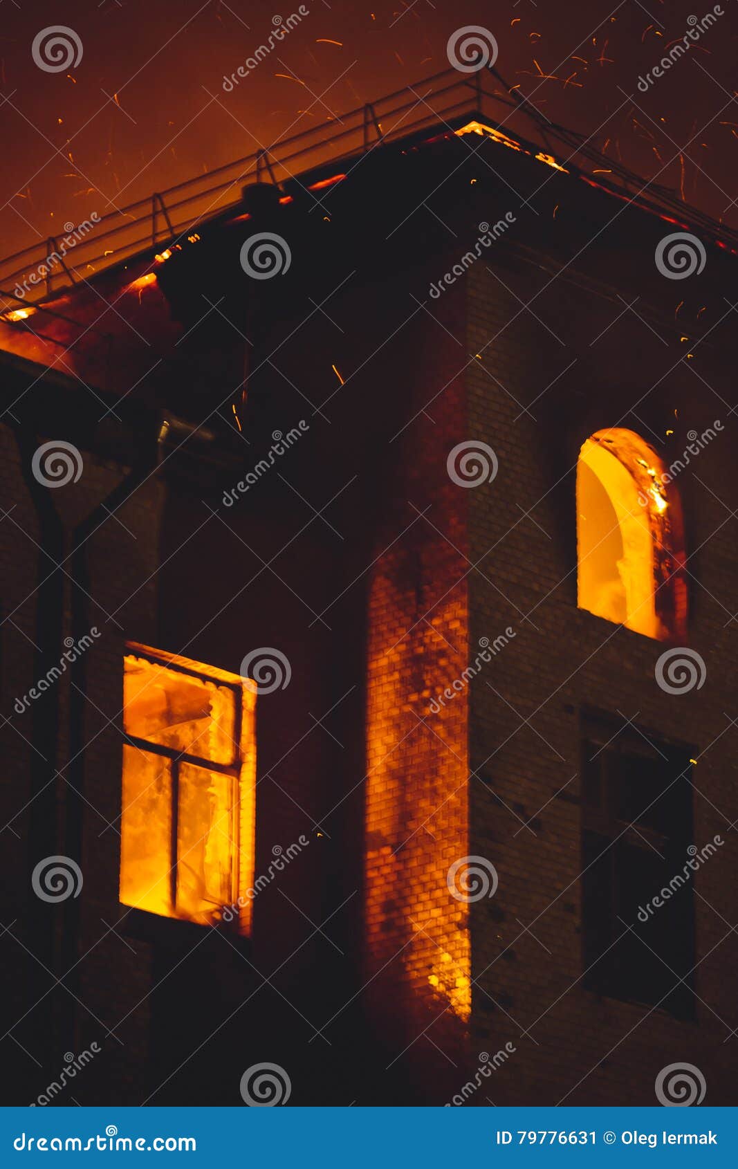 Building on Fire at Night stock image. Image of material - 79776631