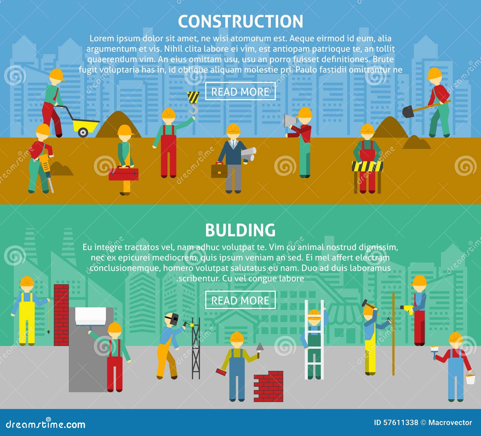 Building Flat Horizontal Banner Set Stock Vector - Illustration of ...