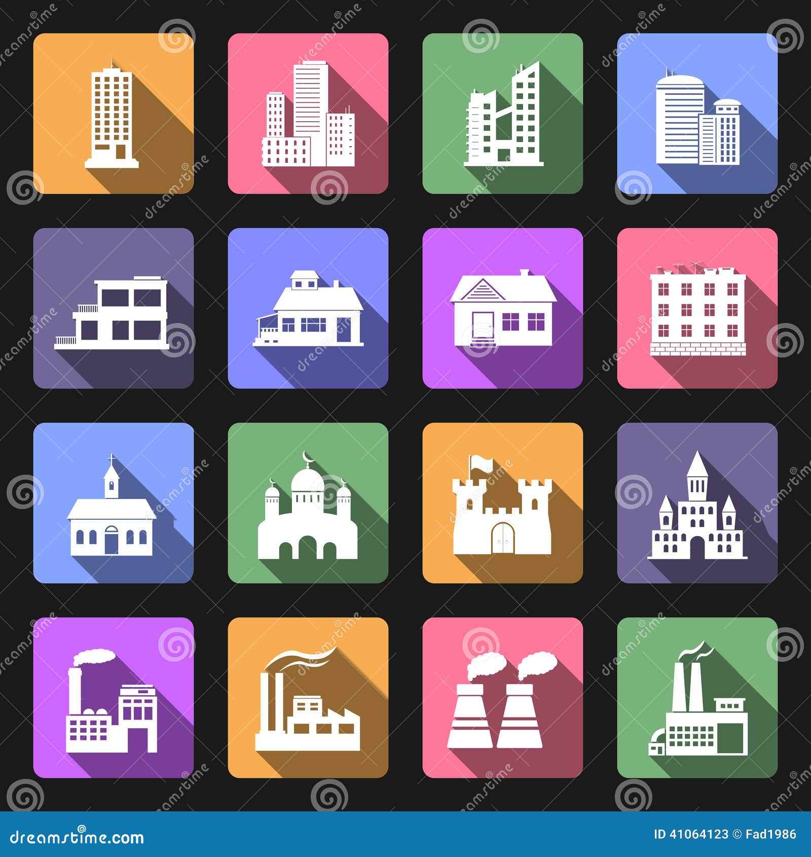 Building flat icons set stock vector. Illustration of icon - 41064123