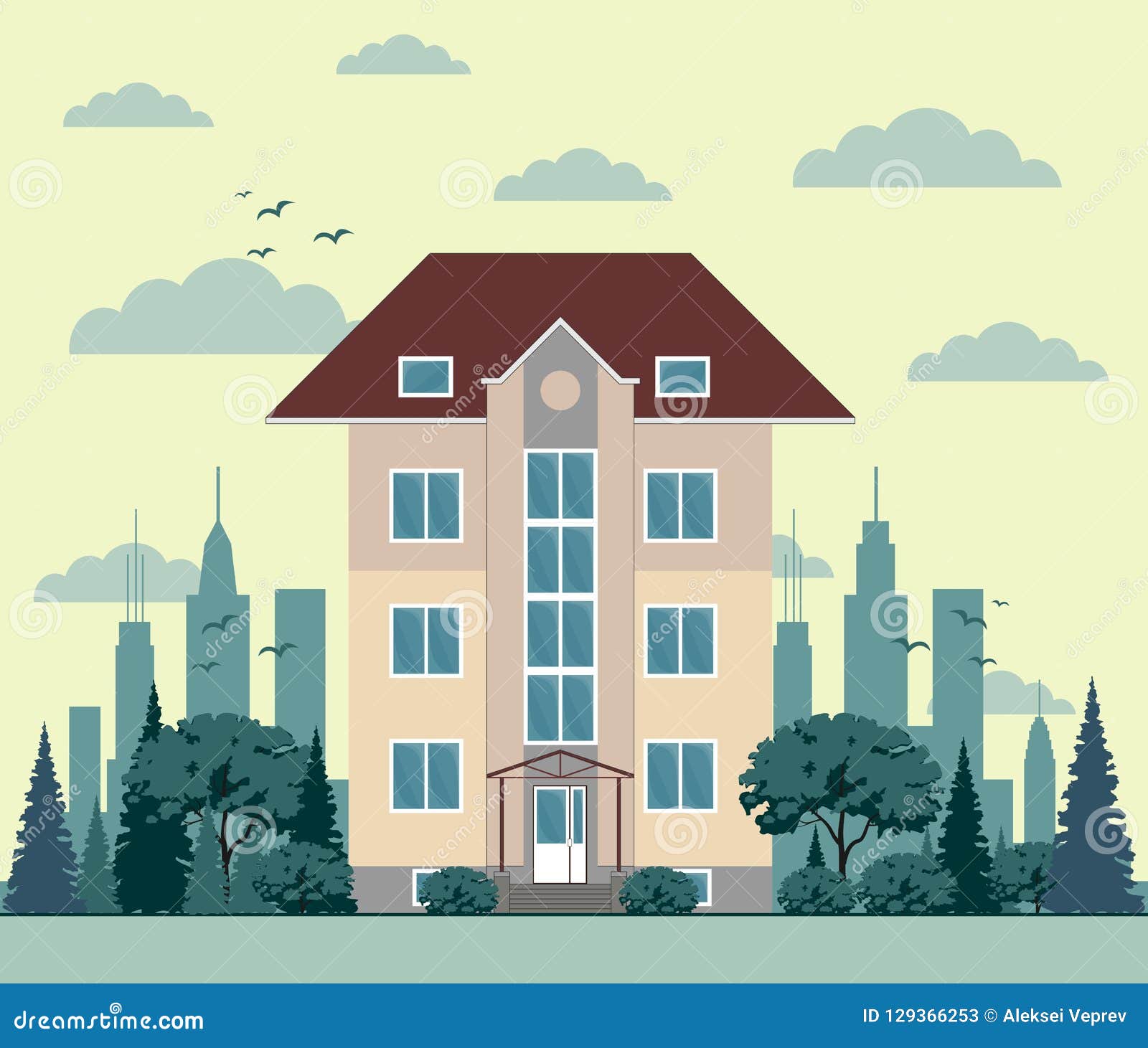 Building in Flat Style. Illustration Stock Vector - Illustration of ...