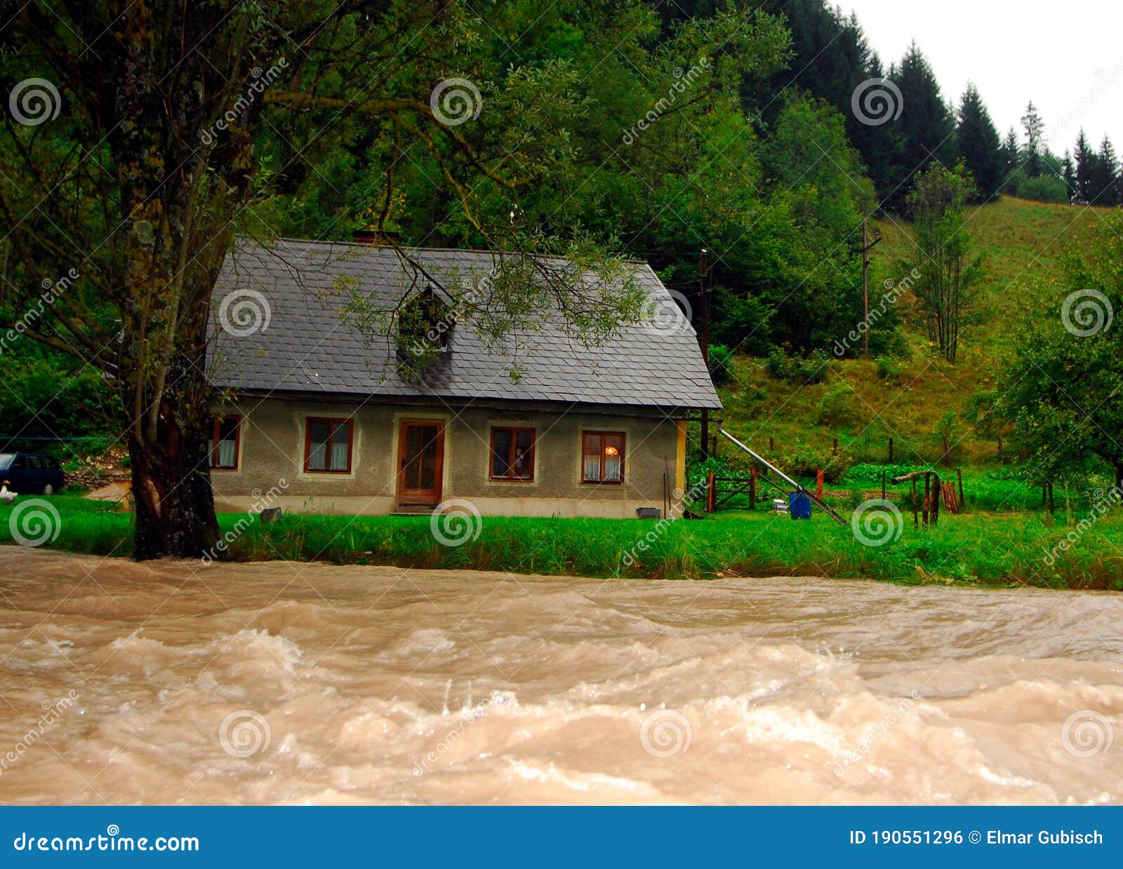 Building in a flooded area stock photo. Image of cover - 190551296
