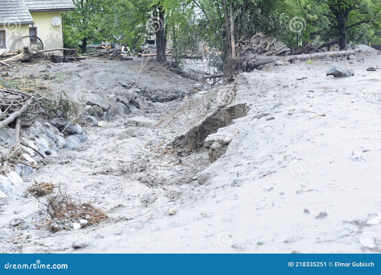 Building in a flooded area stock image. Image of downpour - 218335251