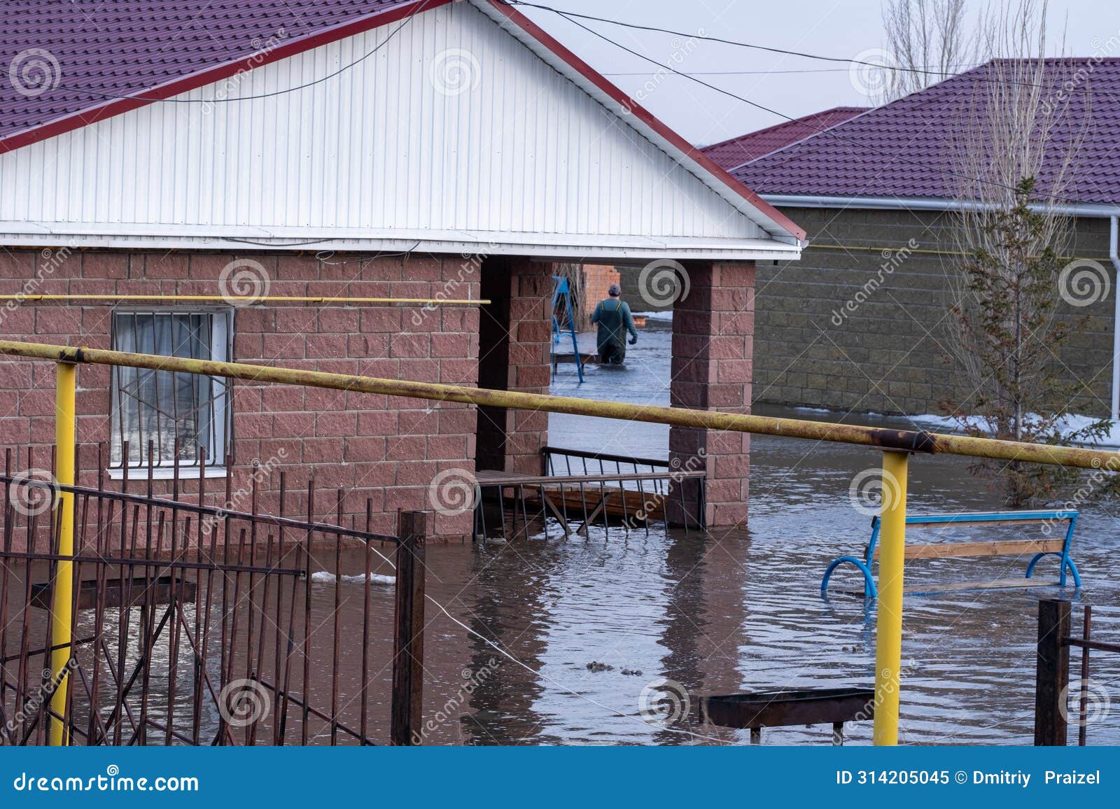 Building is Flooded by Waters Overflowing River. Natural Disaster ...