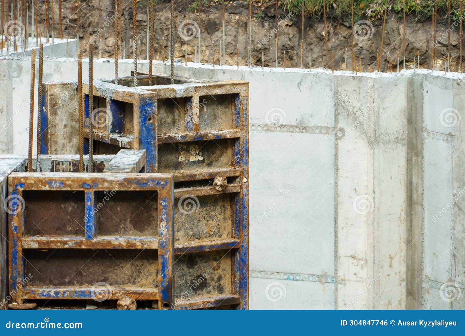 Building Foundation Construction. Monolithic Concrete and Reinforced ...