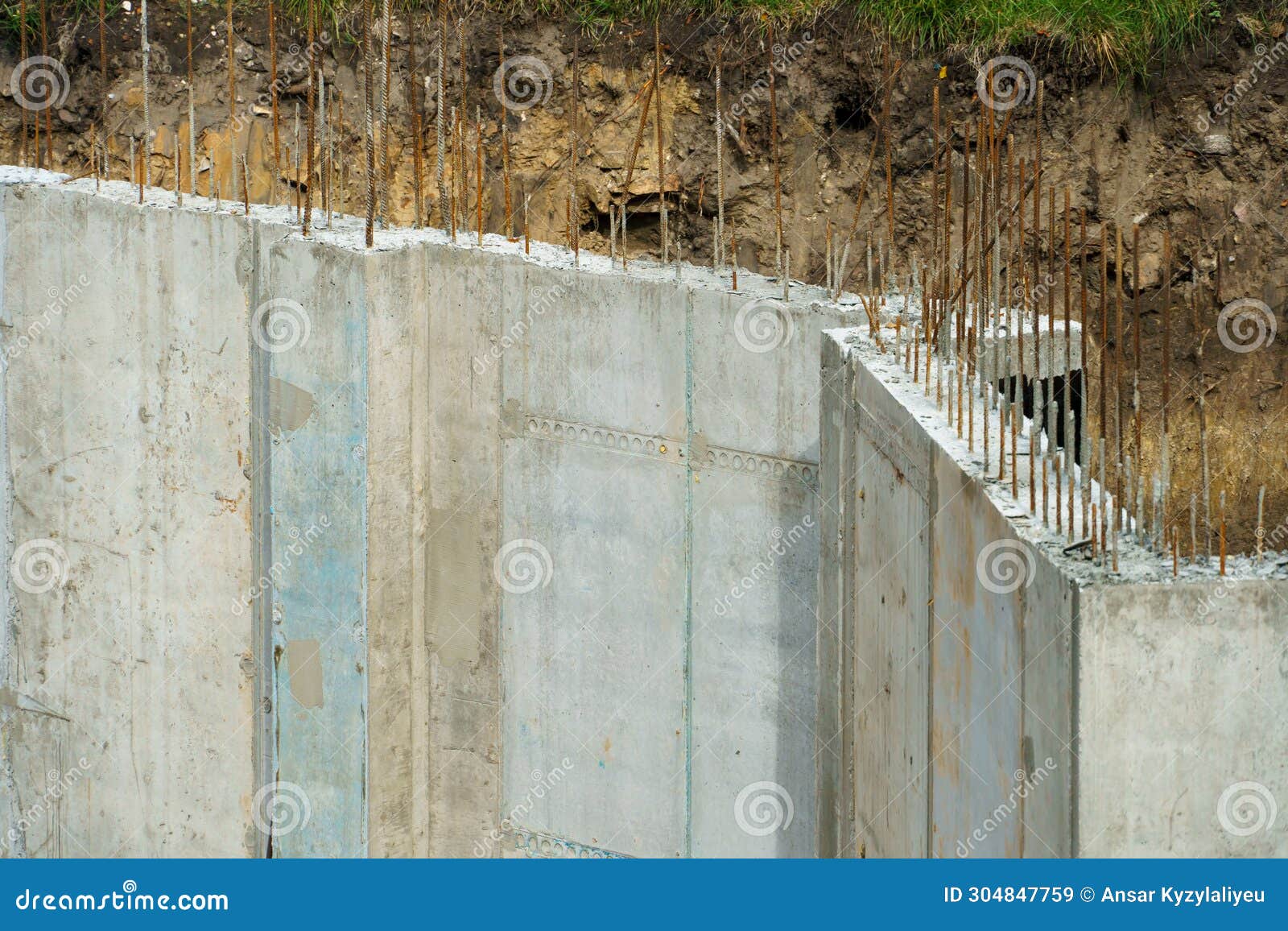 Building Foundation Construction. Monolithic Concrete and Reinforced ...