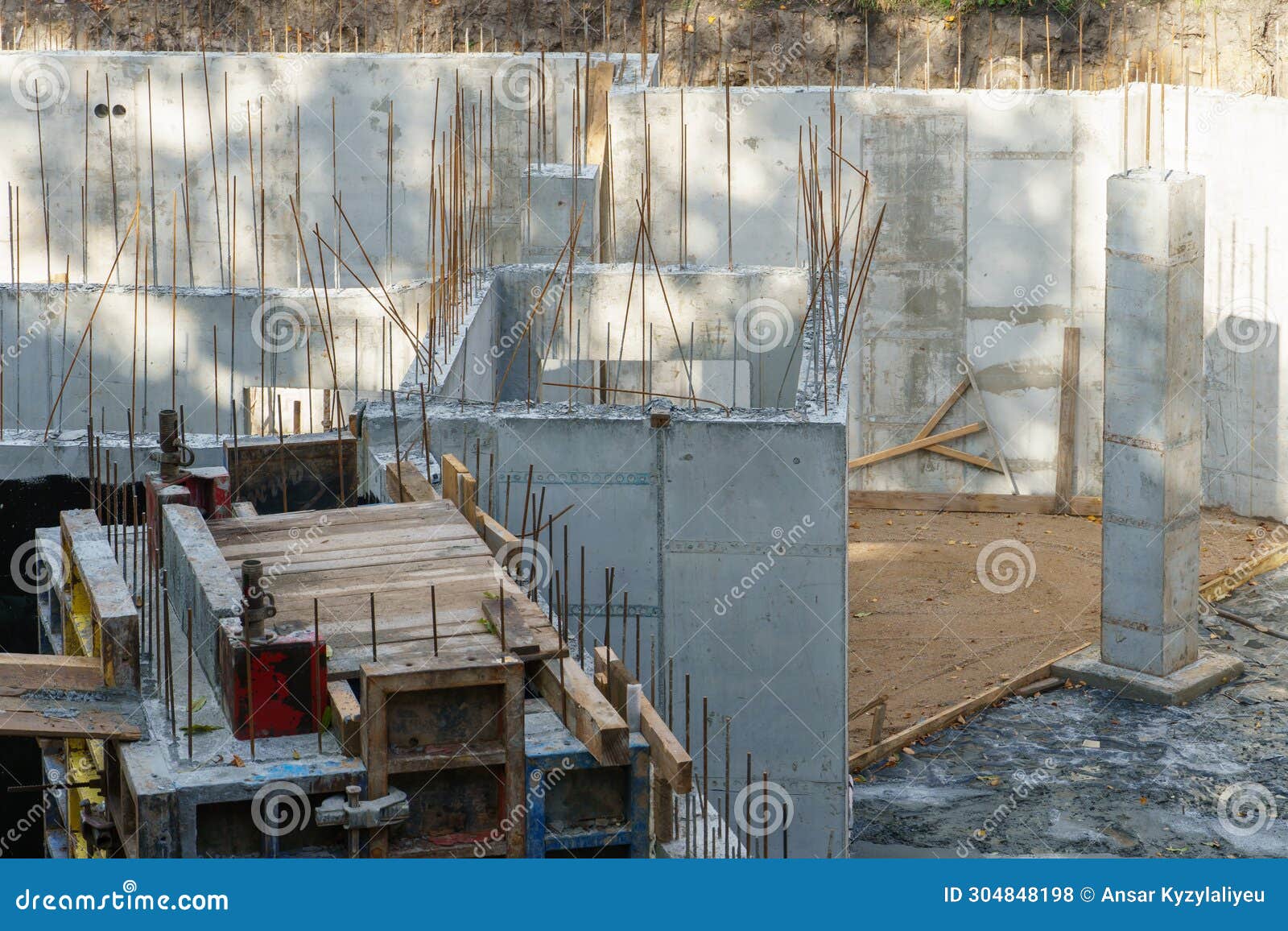 Building Foundation Construction. Monolithic Concrete and Reinforced ...