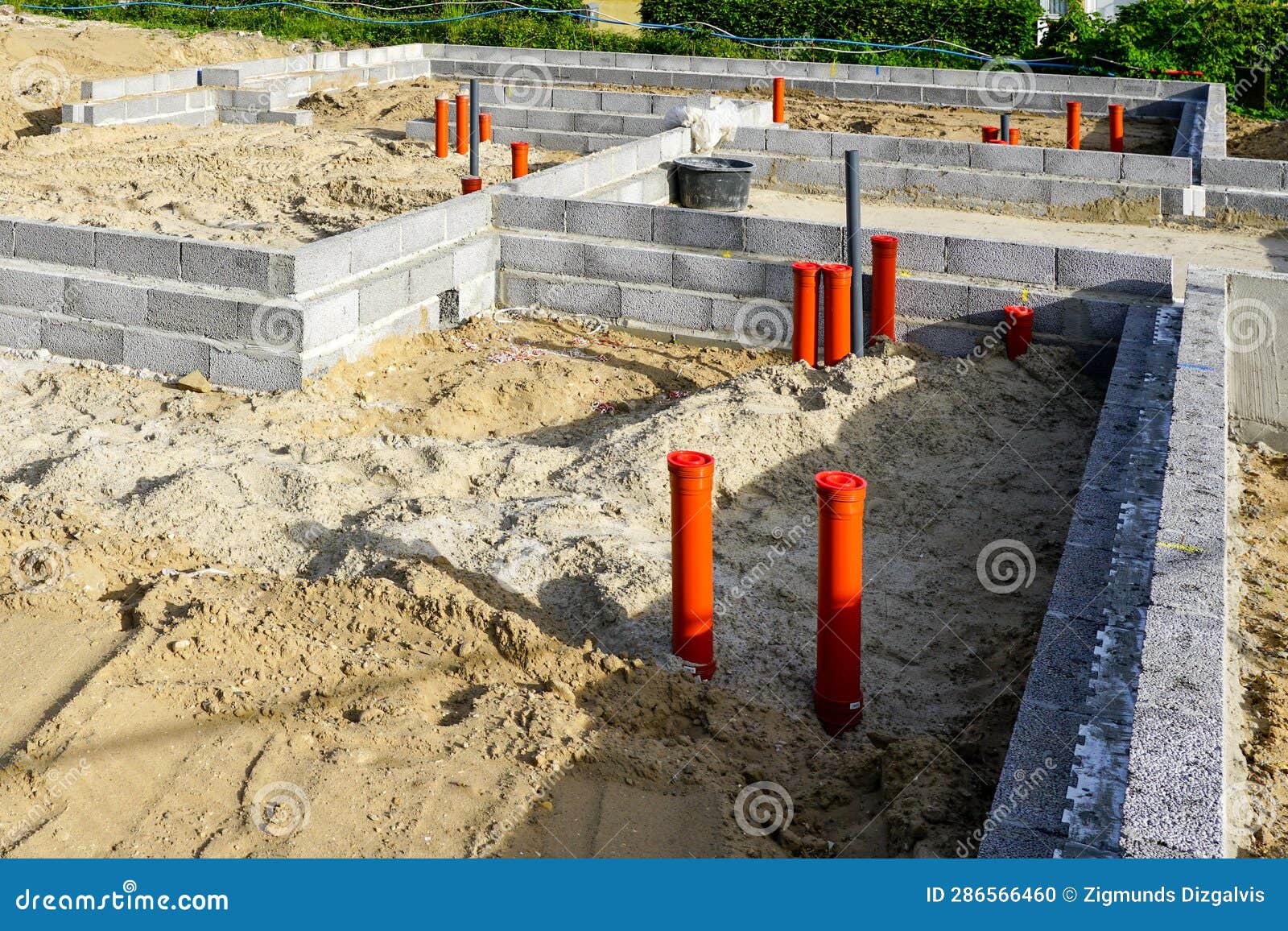 Building the Foundation of the House from Concrete Blocks and ...