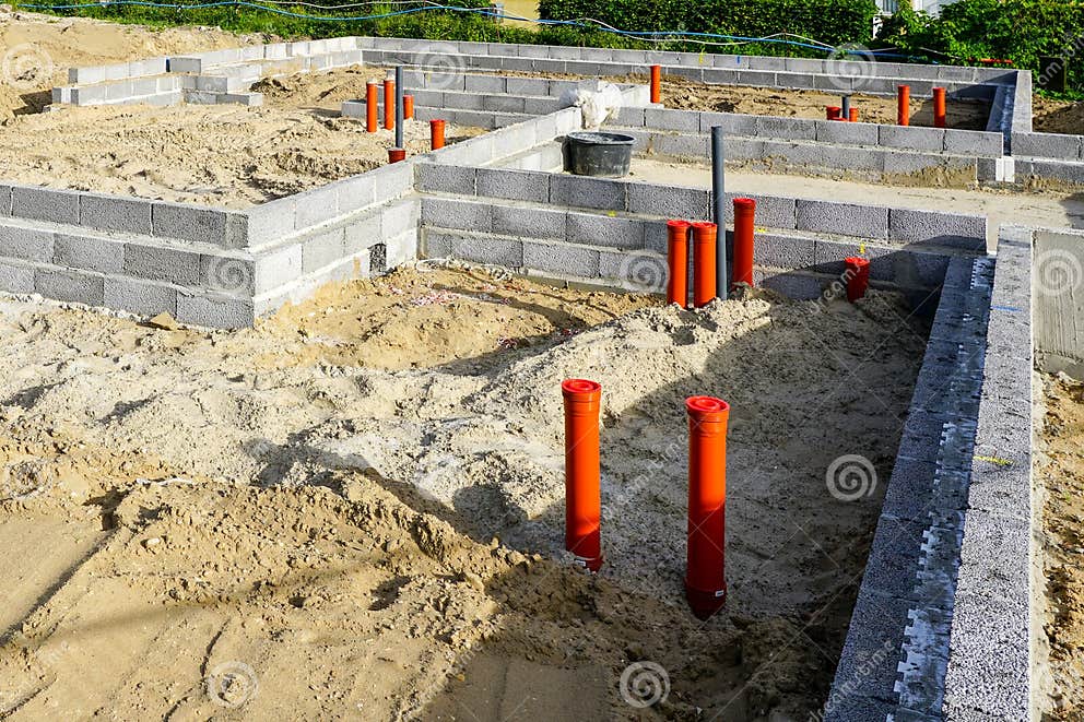 Building the Foundation of the House from Concrete Blocks and ...
