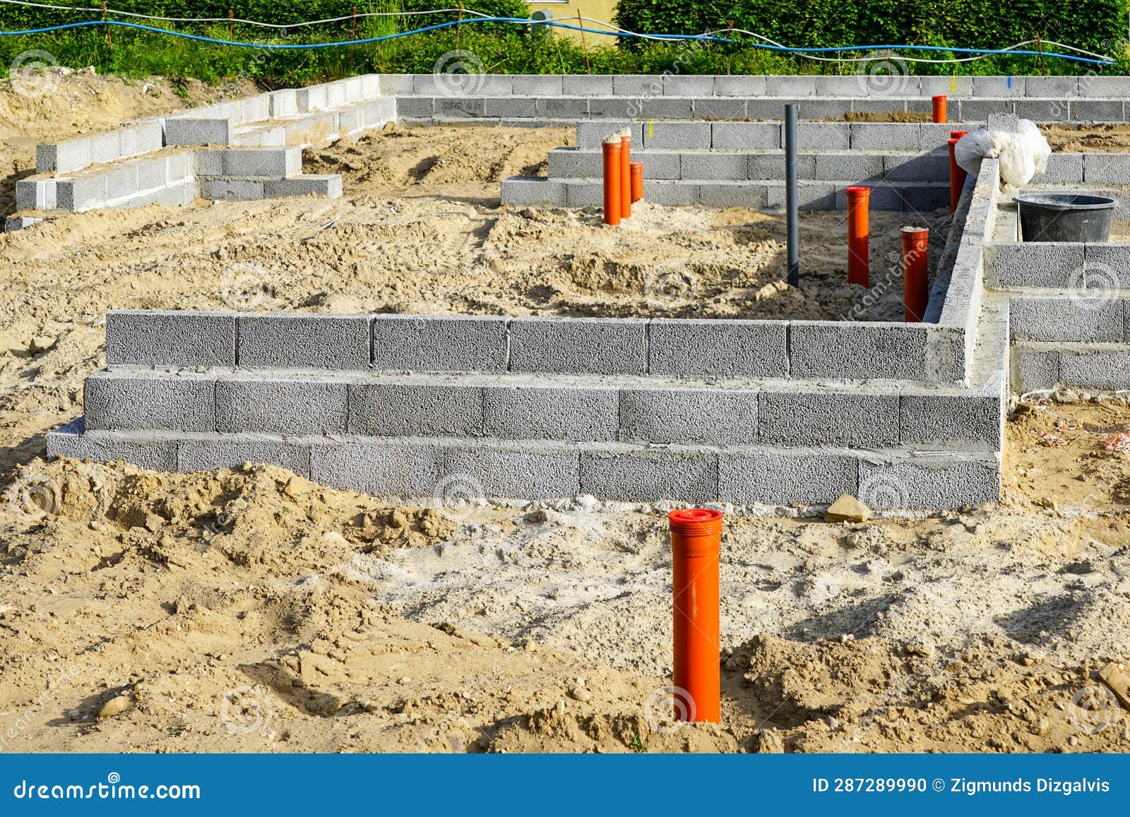 Building the Foundation of the House from Concrete Blocks and Installation of Pipework System ...