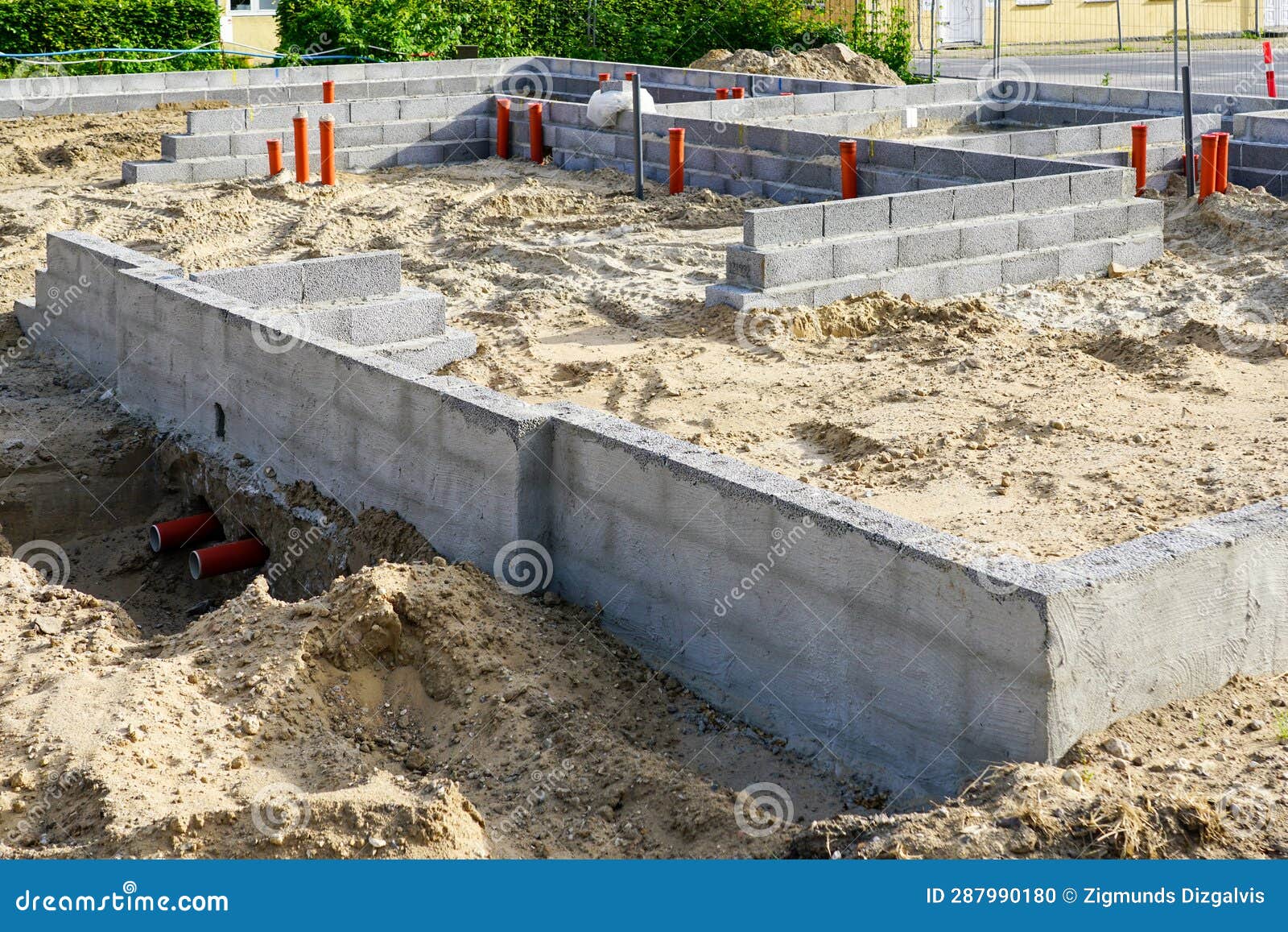 Building the Foundation of the House from Concrete Blocks and ...