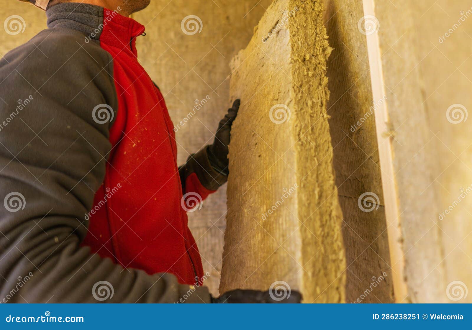 Building Frame Insulation Using Mineral Wool Insulator Stock Image ...