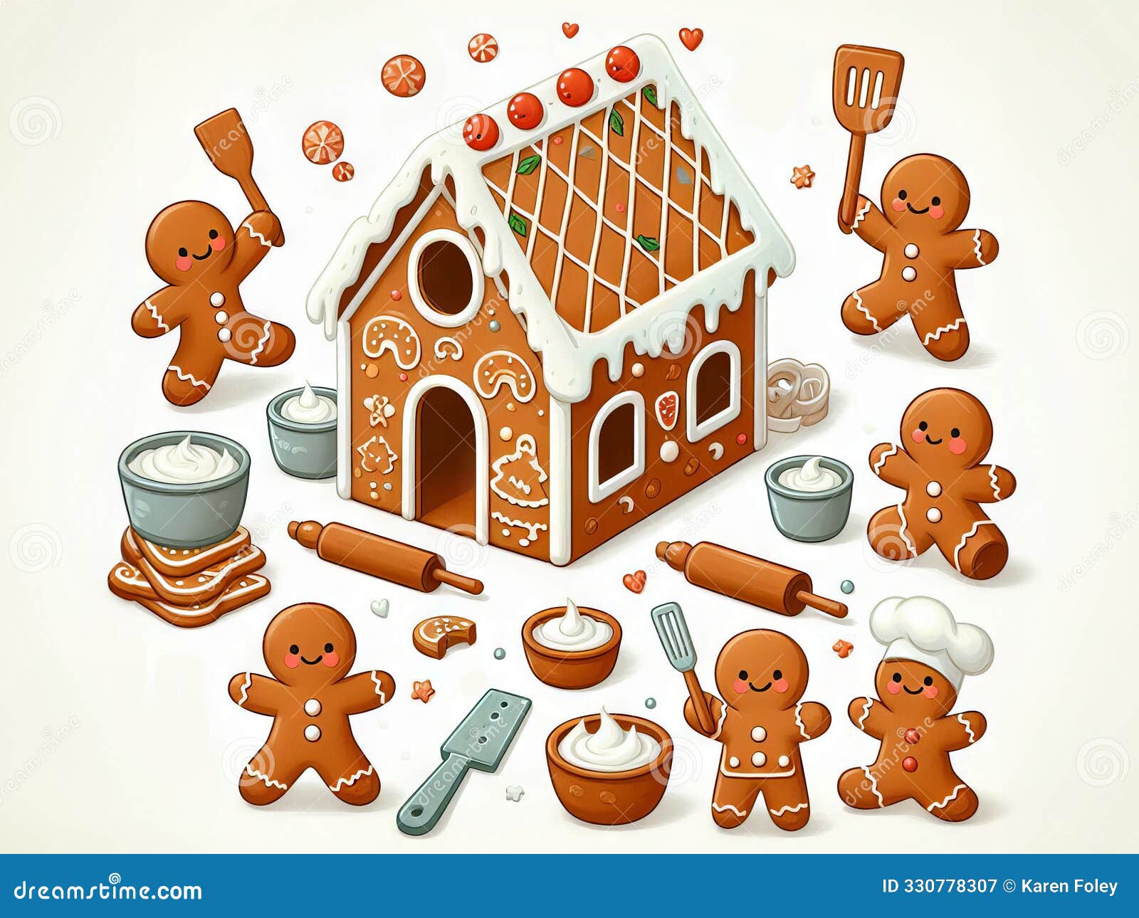 Building a Gingerbread House Stock Illustration - Illustration of ...