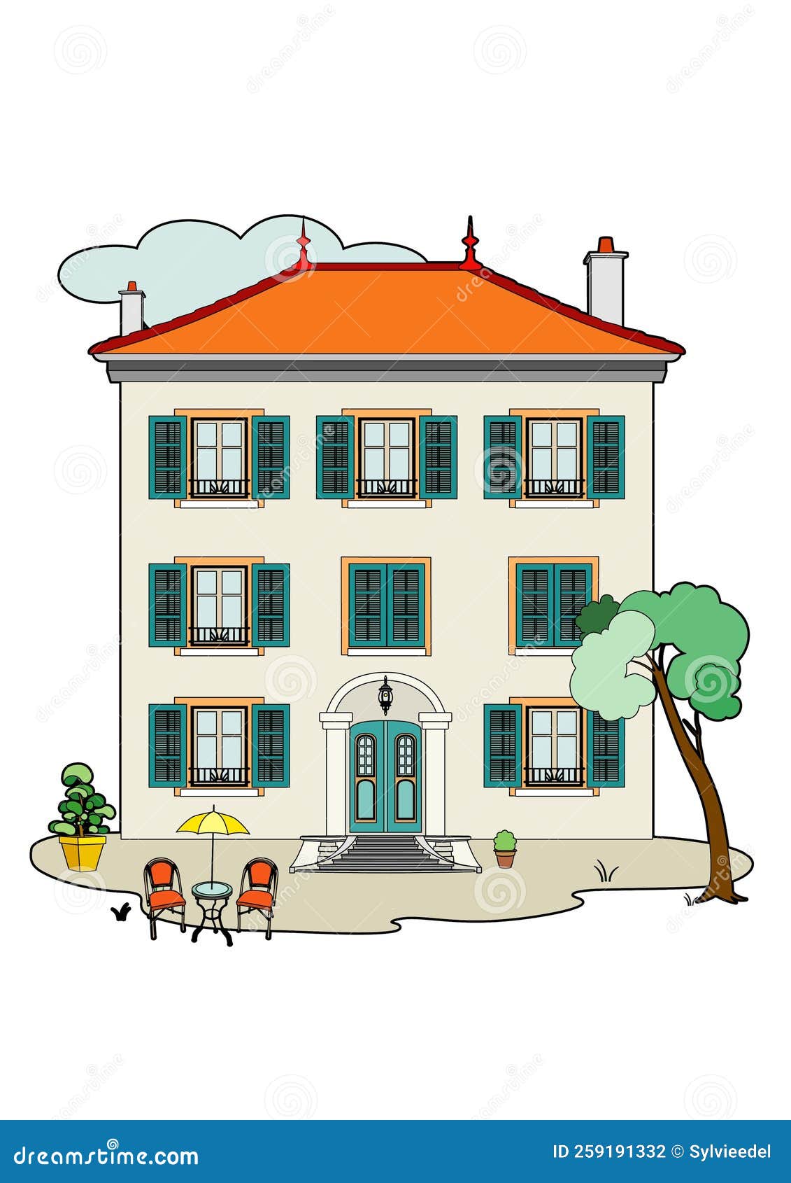 Building with Green Shutters Stock Vector - Illustration of nice, house ...