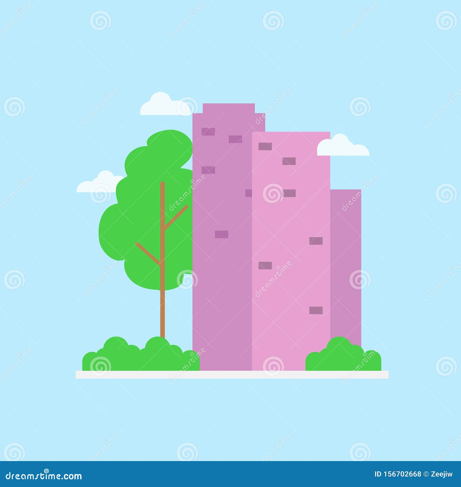 Tree Of City Life Illustration Pencil Drawing Cartoon Vector ...